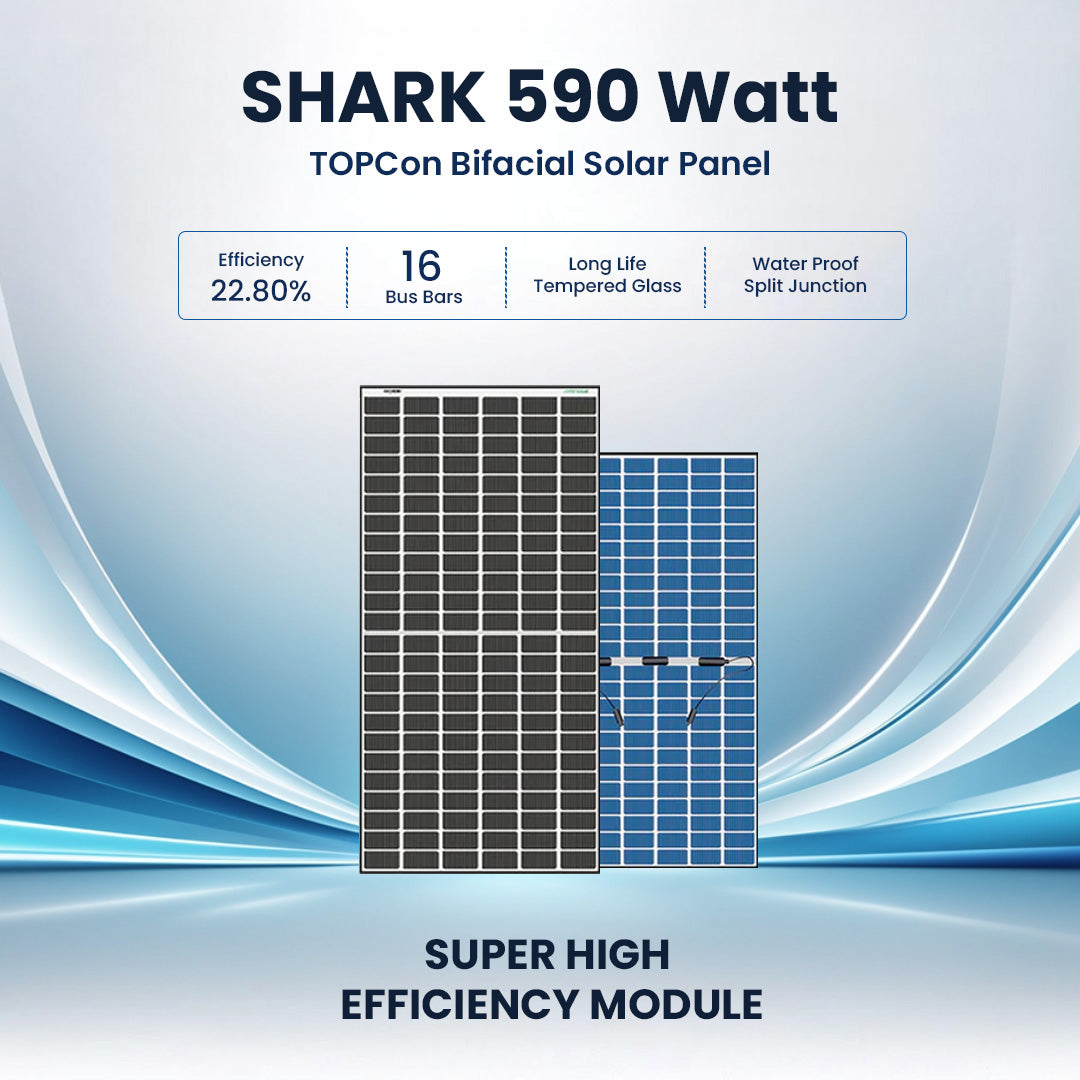 Loom Solar Panel - SHARK 590 Wp | N-Type TOPCon Bifacial 16BB (Pack of